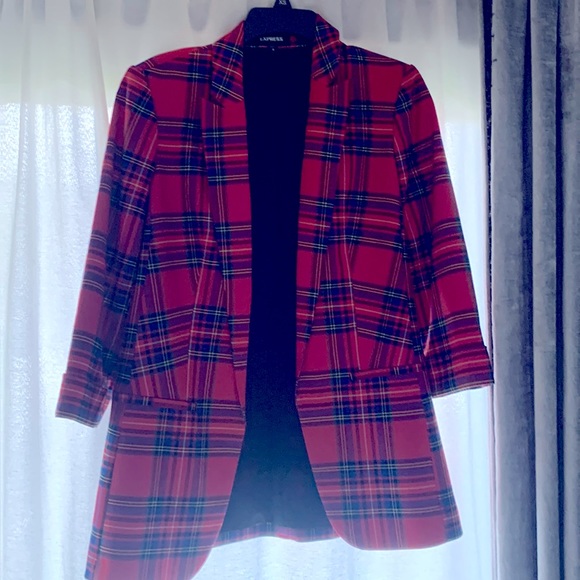 Express | Jackets & Coats | Fun And Vibrant Red Plaid Blazer Made By ...